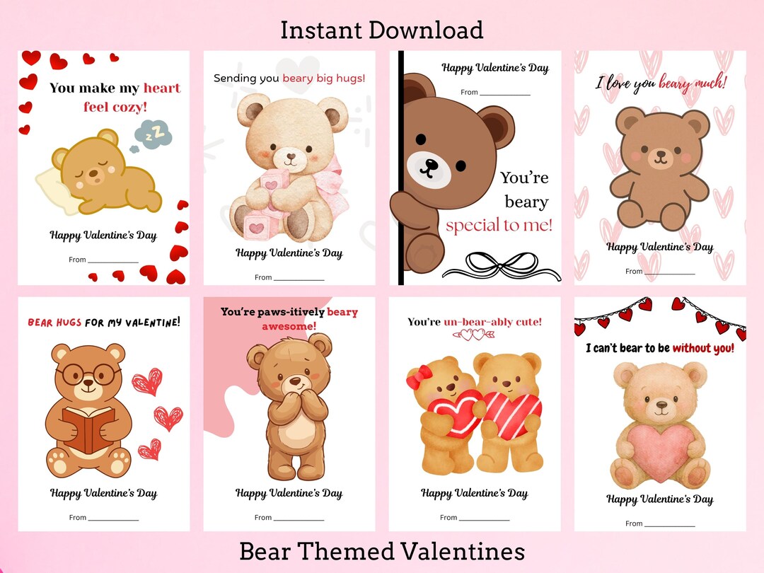 Bear Valentine Printable | “I Love You Beary Much” Valentine | Cute ...