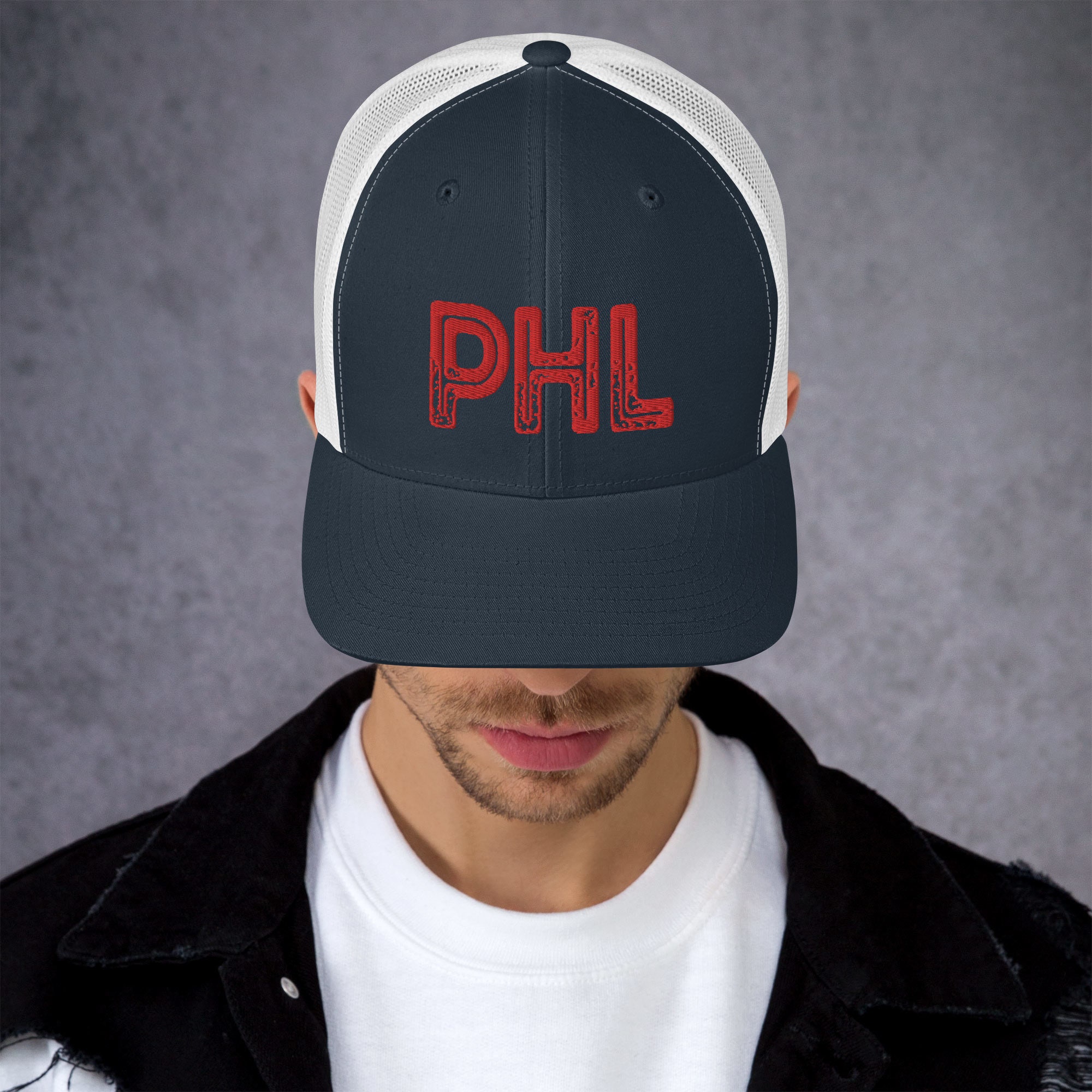 PHL Philadelphia Navy Blue Trucker Hat With Red Embroidery Local Gift ...