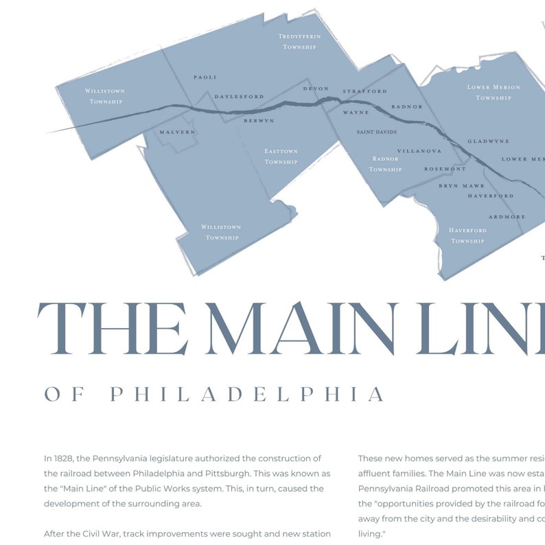 Main Line Philadelphia Artwork Modern Blue Artwork Blue - Etsy