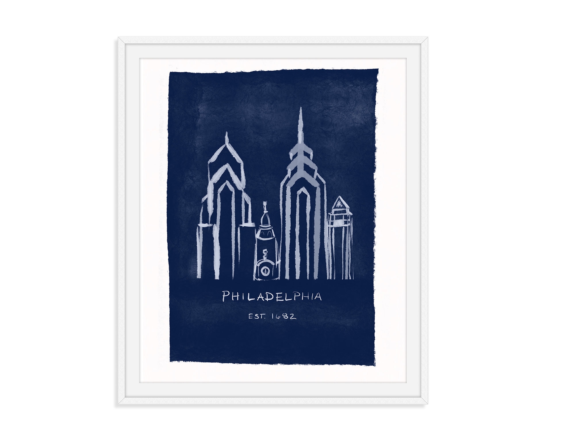 Blue Philadelpia Skyline Printable Art, Hand-drawn, Navy Blue, Light ...