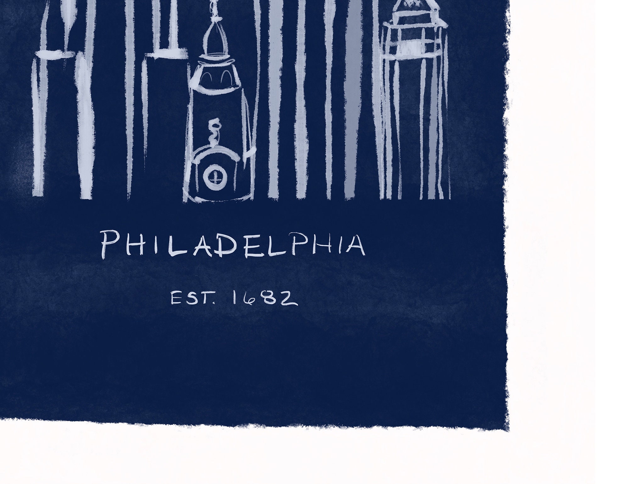 Blue Philadelpia Skyline Printable Art, Hand-drawn, Navy Blue, Light ...