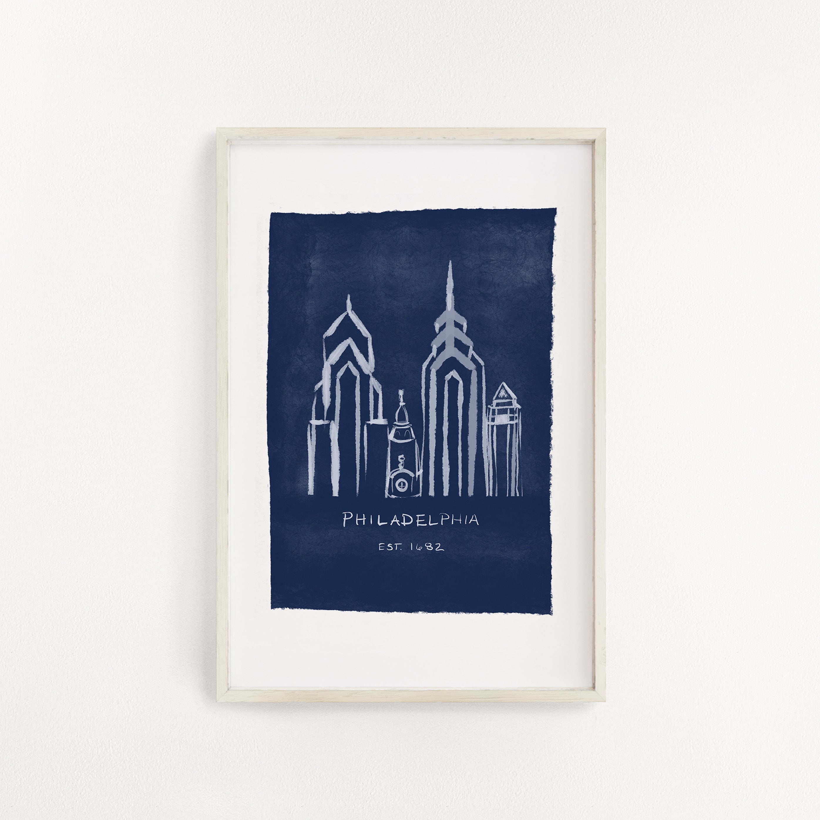 Blue Philadelpia Skyline Printable Art, Hand-drawn, Navy Blue, Light ...