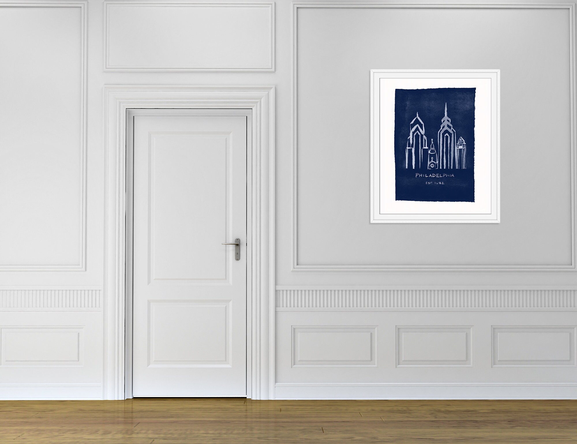 Blue Philadelpia Skyline Printable Art, Hand-drawn, Navy Blue, Light ...