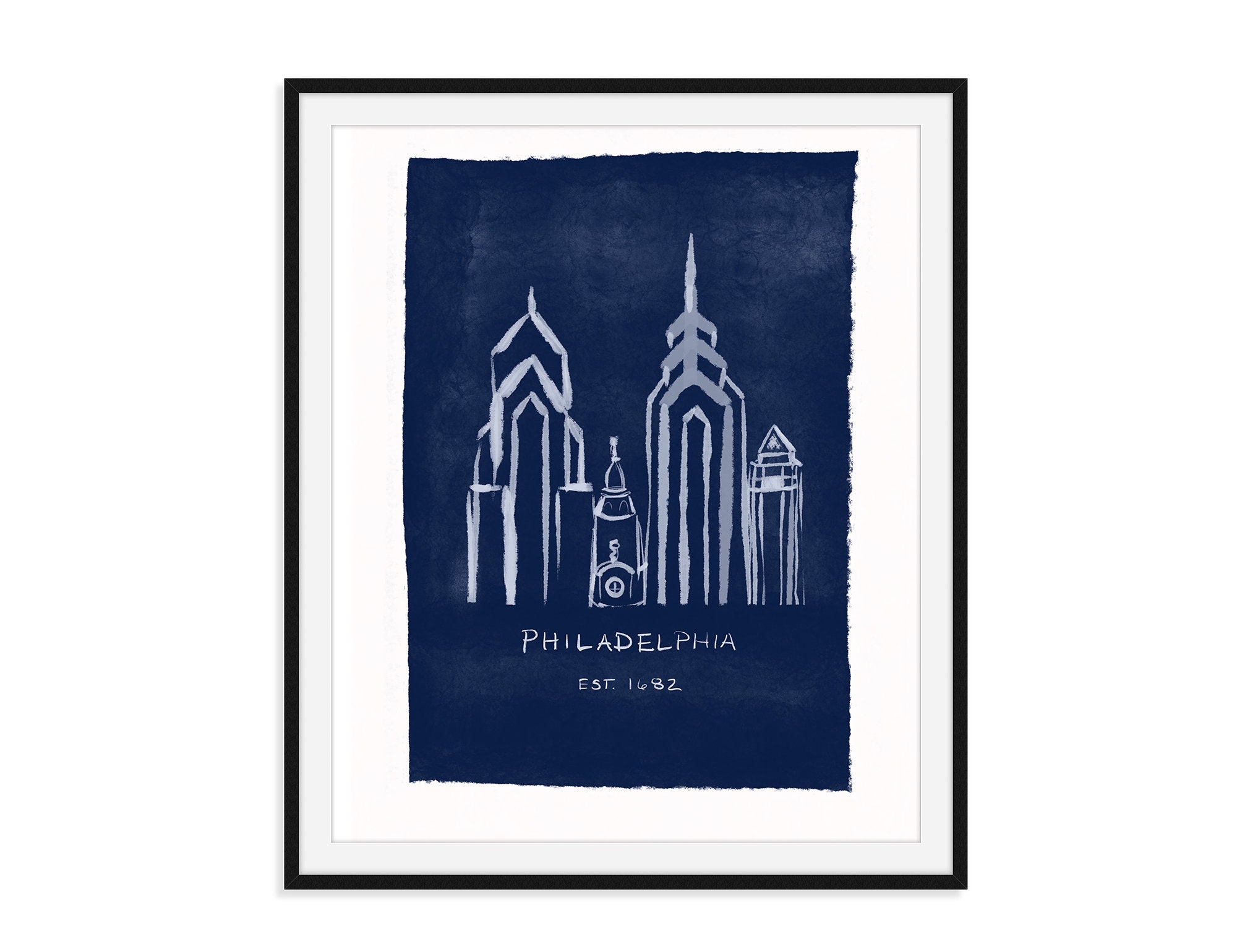 Blue Philadelpia Skyline Printable Art, Hand-drawn, Navy Blue, Light ...