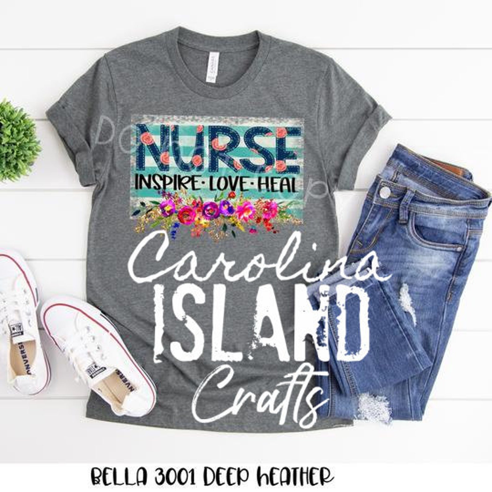 Nurse Inspire Love Heal T-shirt Floral Nurse Shirt RN T-shirt - Etsy