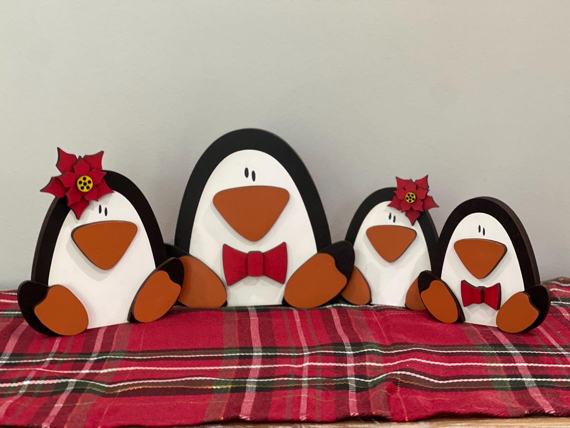 Penguin Family Shelf Sitter, Farmhouse Winter Decor, Rustic Winter ...