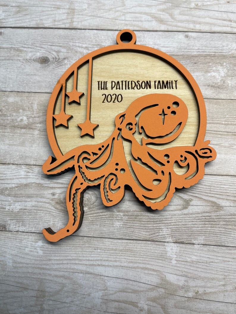 Octopus Ornament, Personalized Custom Beach Coastal Themed Christmas ...