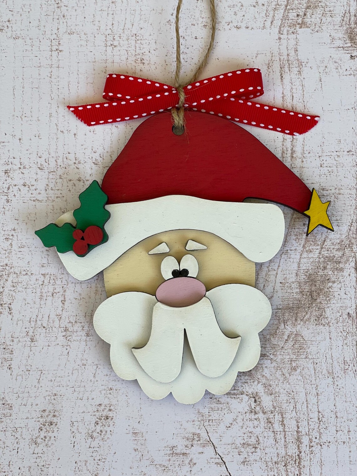 Rustic Santa Ornament, Whimsical Santa Ornament, Handmade Santa ...