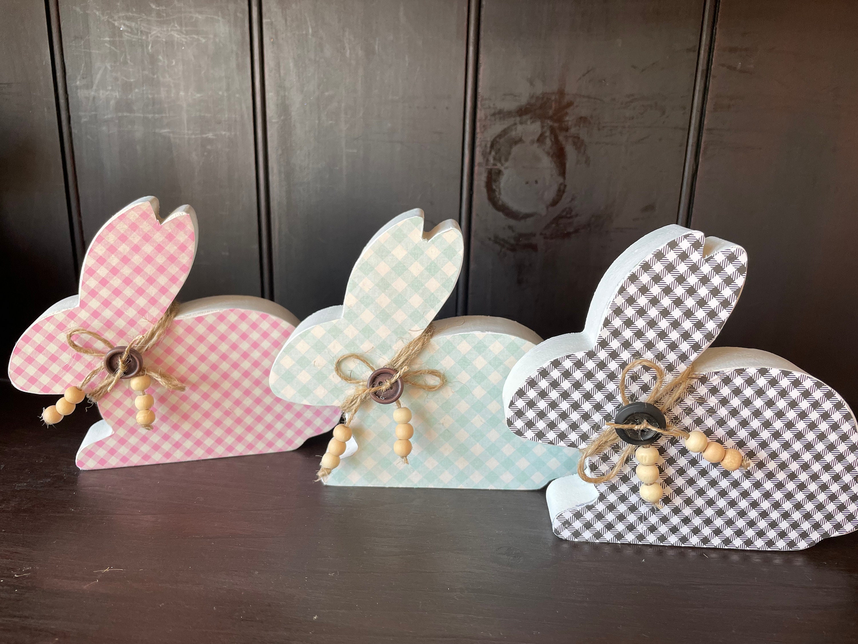 Wooden Easter Bunnies, Check Bunnies, Buffalo Check Bunnies, Easter ...