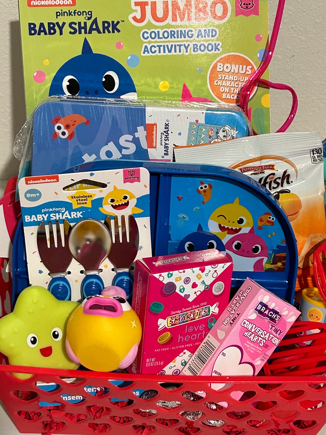 Baby Shark Valentine Basket, Fish Themed Basket, Filled Basket, Toddler ...