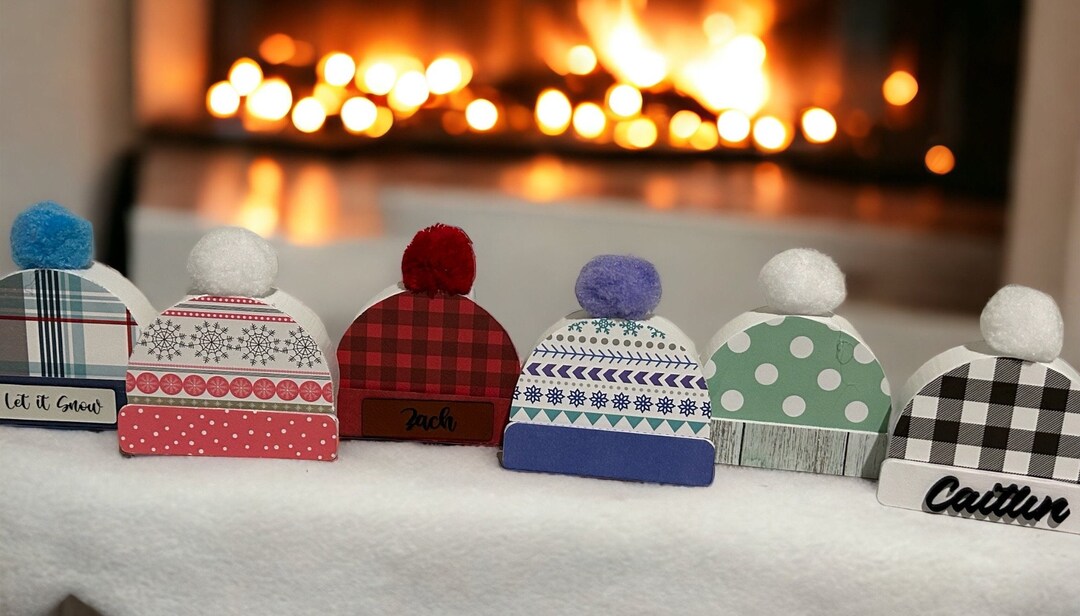 Personalized Wood Beanie Hat, Shelf Sitter, Winter Hat, Tiered Tray ...