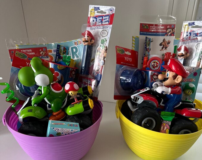 Super Mario Easter Basket, Mario and Yoshi Themed Basket, Kids Easter ...