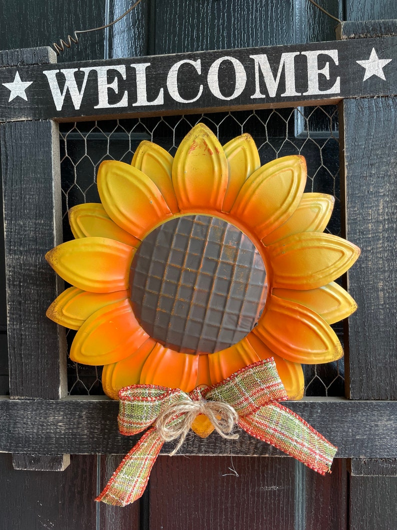 Sunflower Welcome Sign Wood Sign Door Hanger Sunflower | Etsy