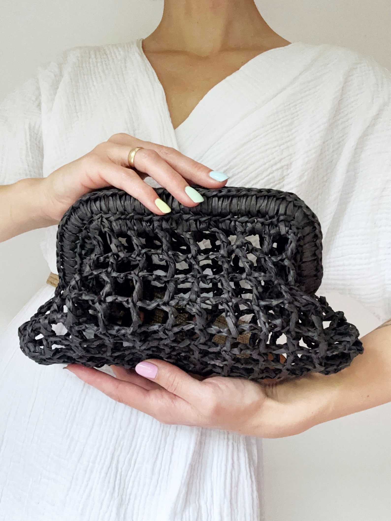 Natural Raffia Summer Mesh Bag, Lightweight Wedding Straw Clutch ...