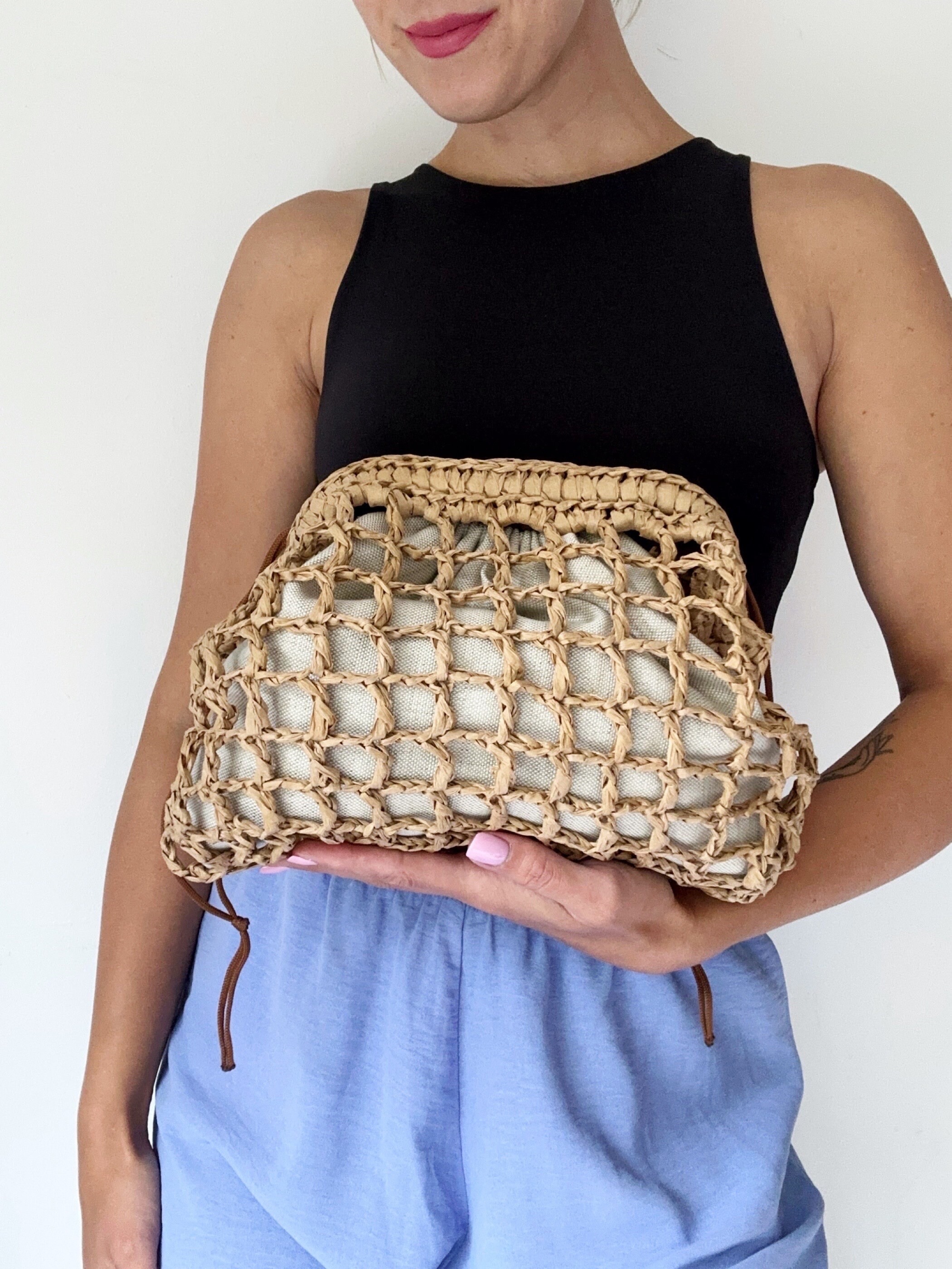 Natural Raffia Summer Mesh Bag, Lightweight Wedding Straw Clutch ...