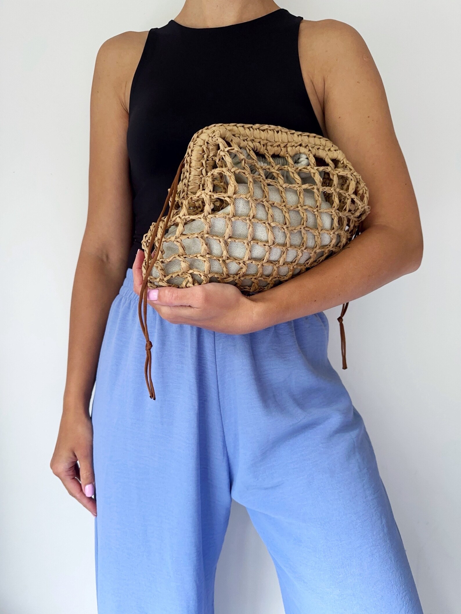 Natural Raffia Summer Mesh Bag, Lightweight Wedding Straw Clutch ...