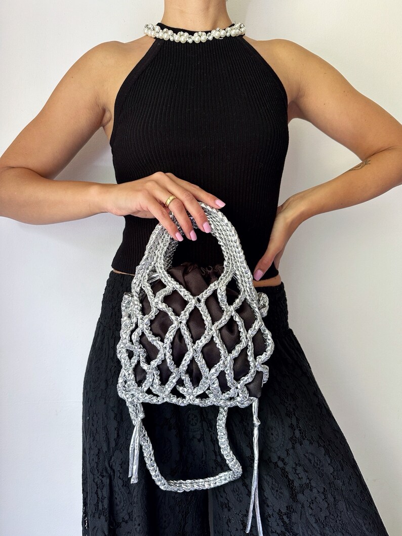 Handcrafted Shimmering Crochet Bag - Perfect for Weddings or Festivals ...