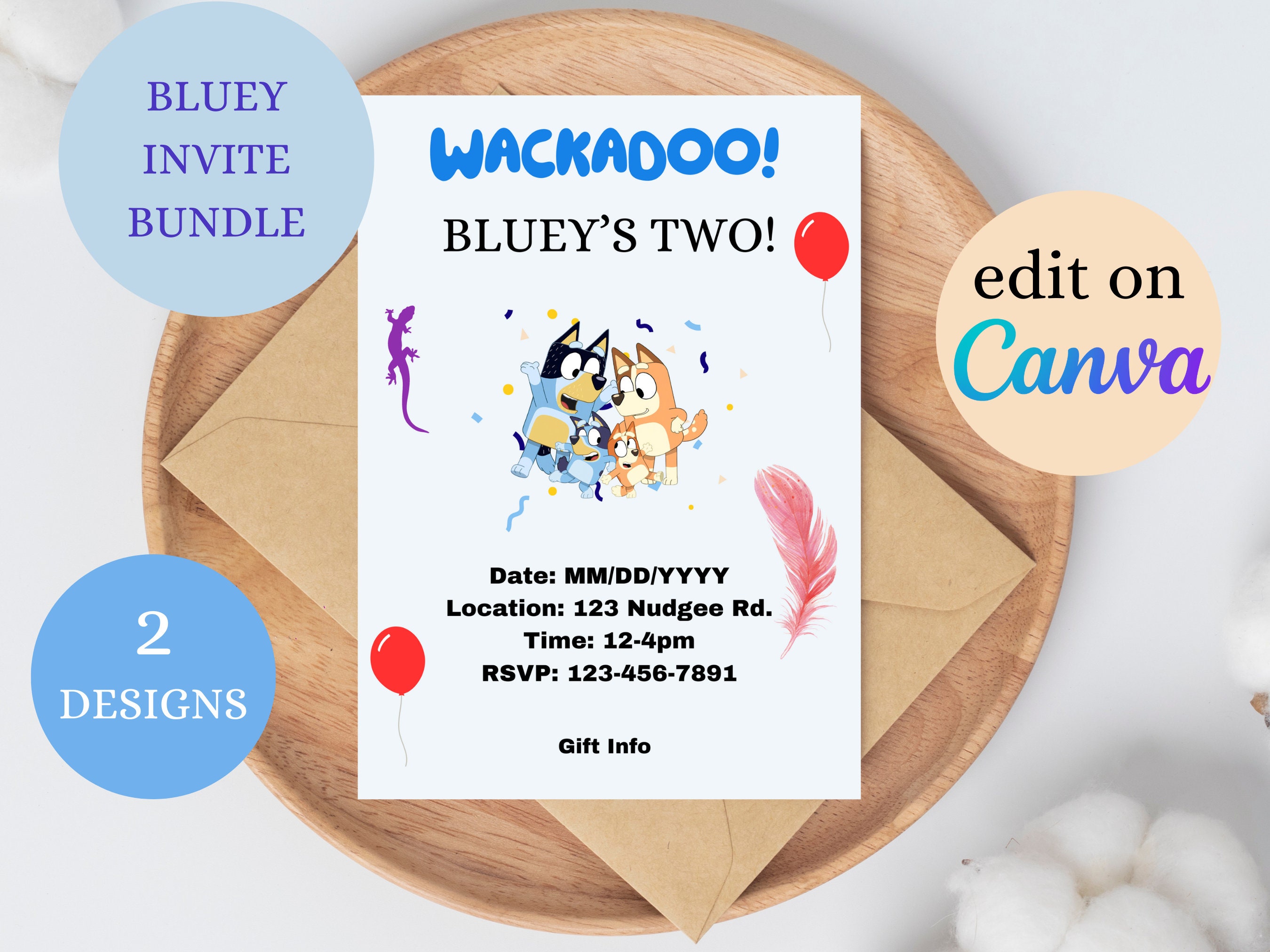 Wackadoo Two Bluey Invite Template Bundle - Etsy