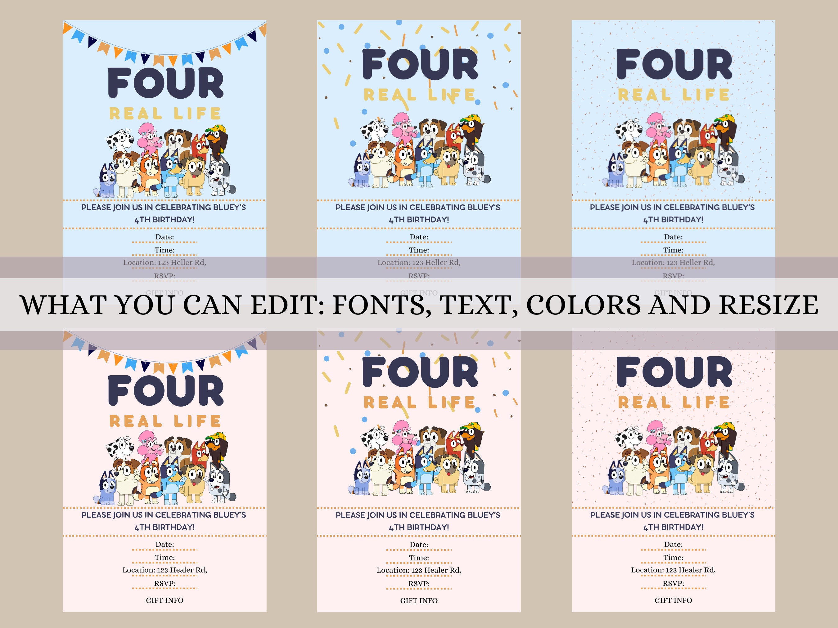 FOUR Real Life- Bluey Invite Bundle - Etsy