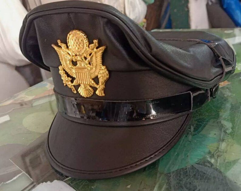 Finest Soft Real Leather Biker muir Cap With USA Gold Brass - Etsy