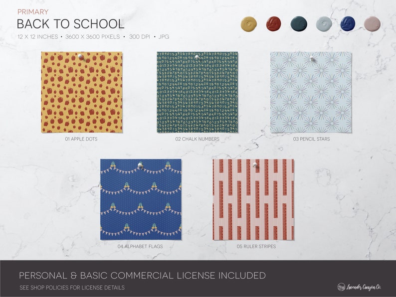 Back to School Primary Colors Digital Paper, Seamless Background ...