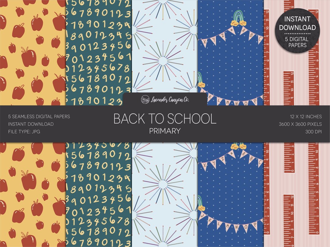 Back to School Primary Colors Digital Paper, Seamless Background ...