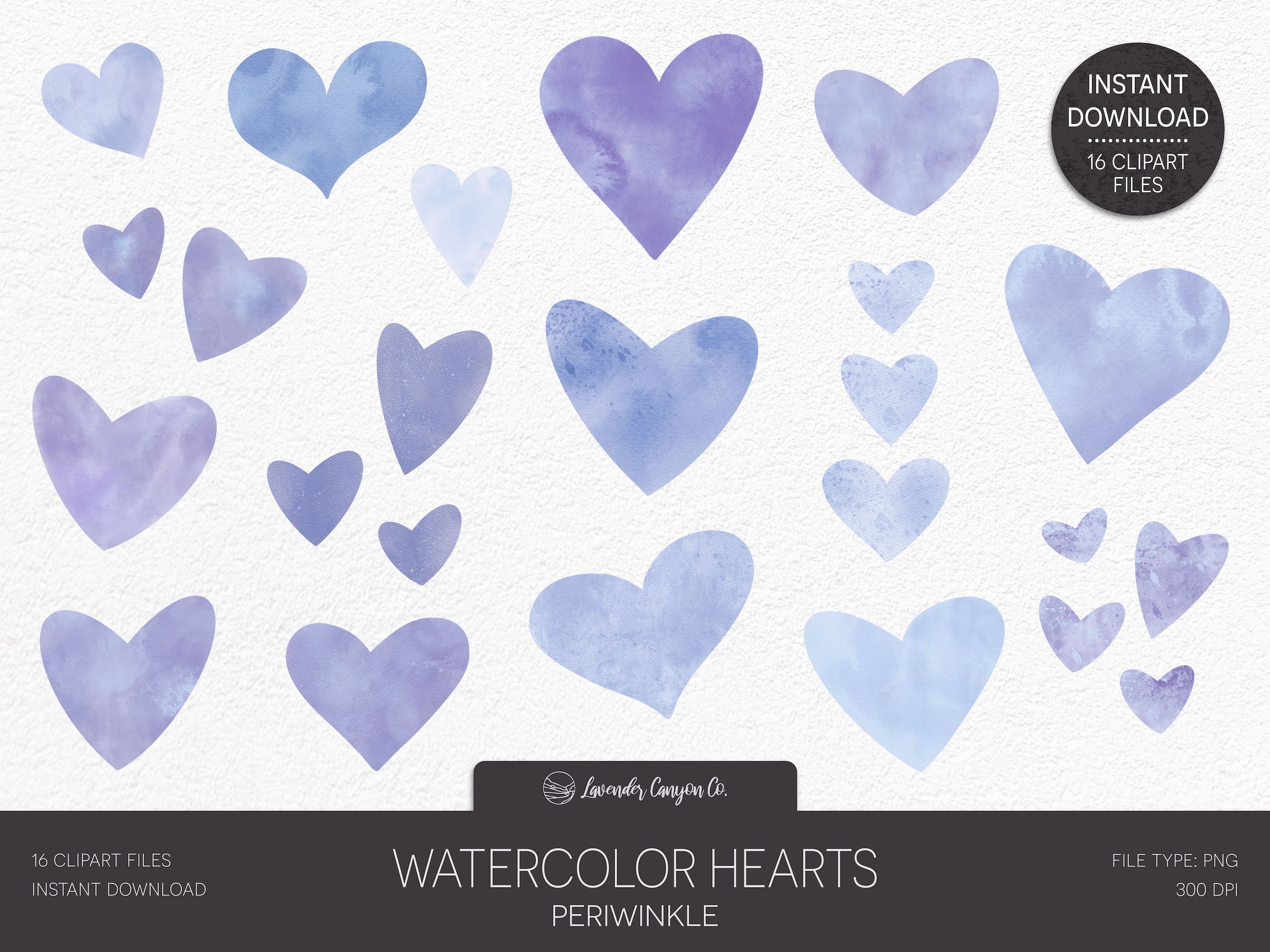 Watercolor Heart Periwinkle Clipart PNG, Blue Digital Hand-drawn ...