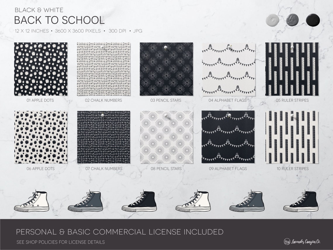 Back to School Black and White Digital Paper, Seamless Background ...