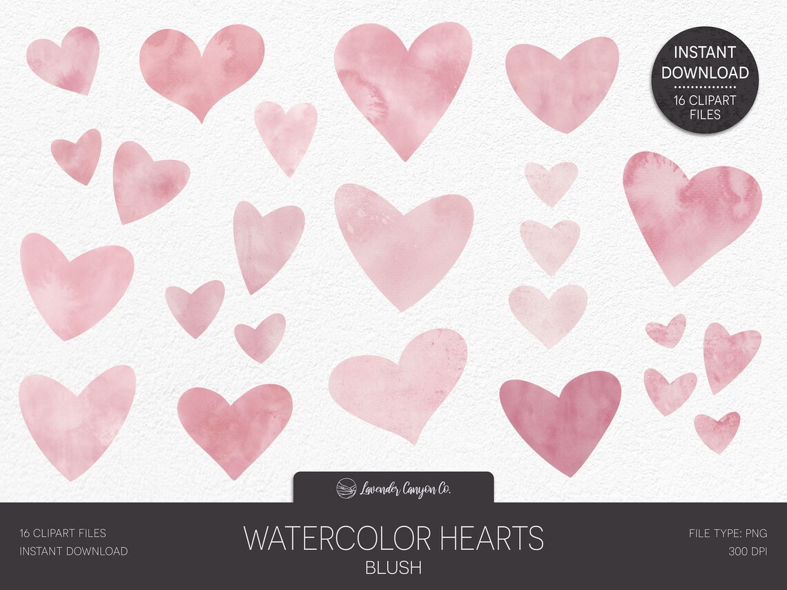 Watercolor Heart Blush Clipart PNG, Blush Pink Digital Hand-drawn ...