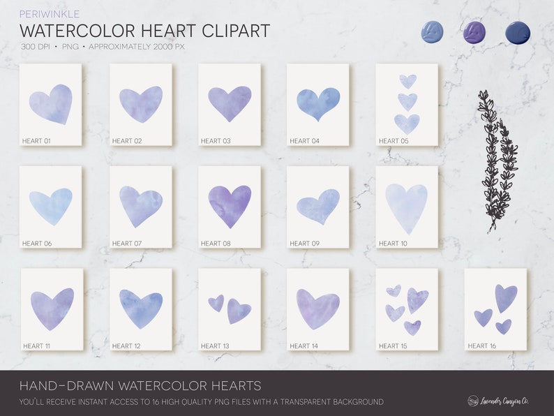 Watercolor Heart Periwinkle Clipart PNG, Blue Digital Hand-drawn ...