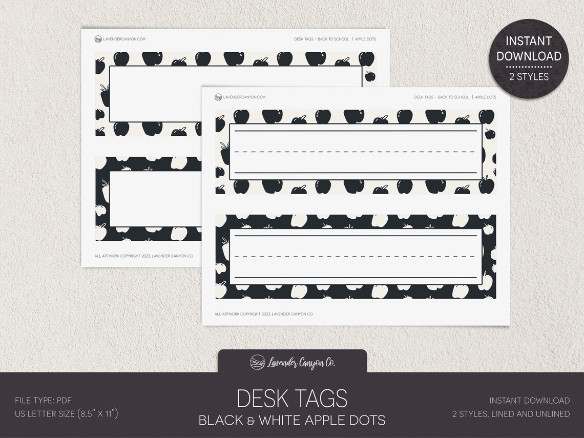 Back to School Desk Tags | Printable Classroom Name Plates | Black and ...