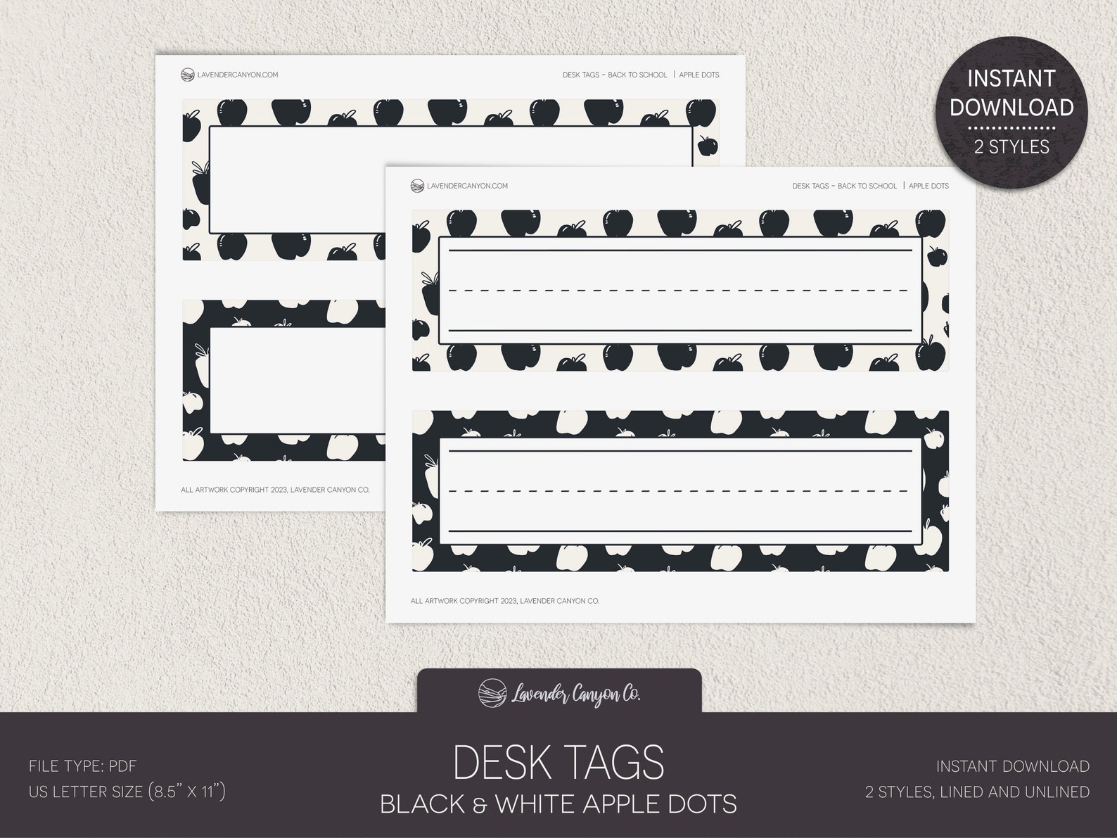 Black & White School Desk Name Tags | Apples and Numbers | Printable ...