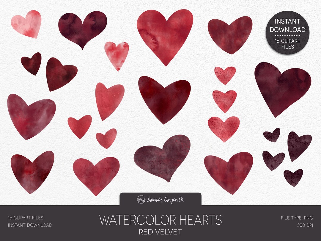 Red Velvet Watercolor Heart Clipart, Hand-drawn PNG (digital Download ...