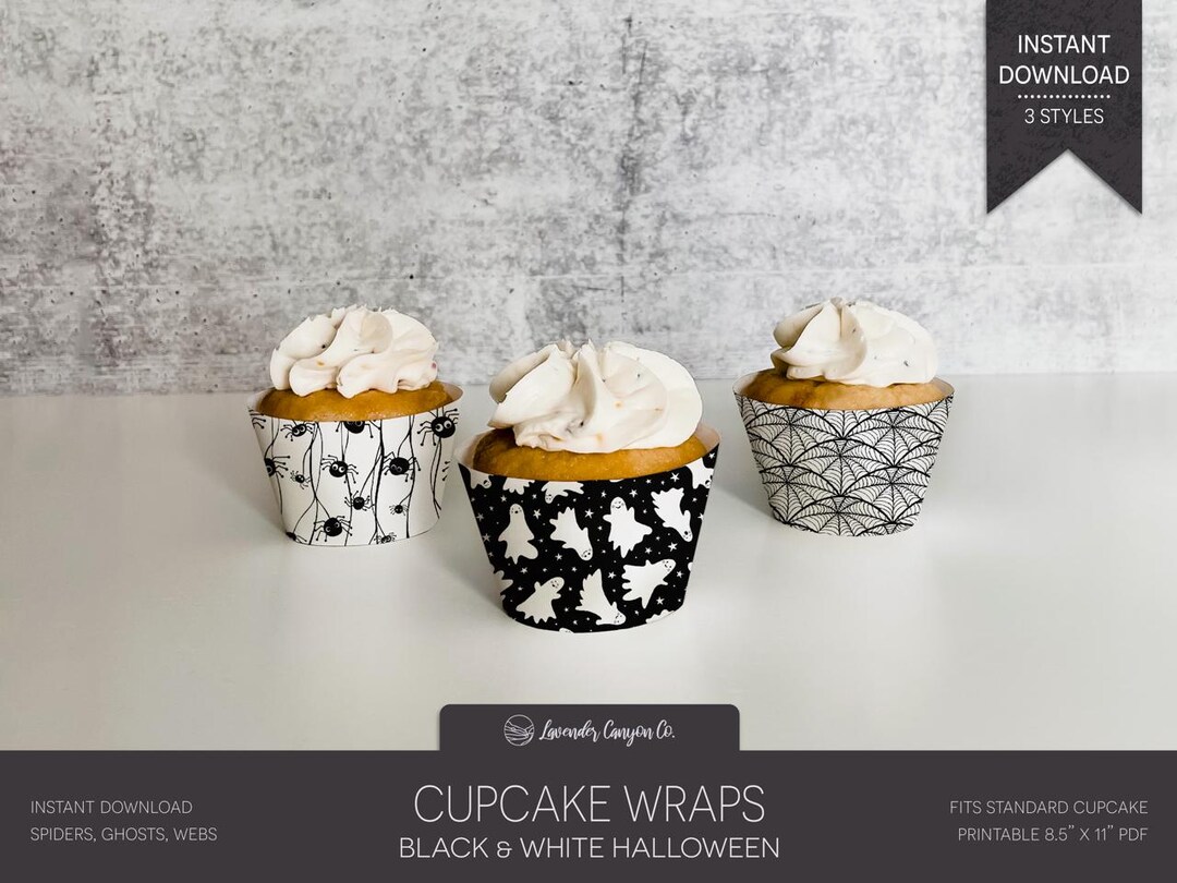 Sweet and Spooky Black & White Halloween Printable Cupcake Wrappers ...