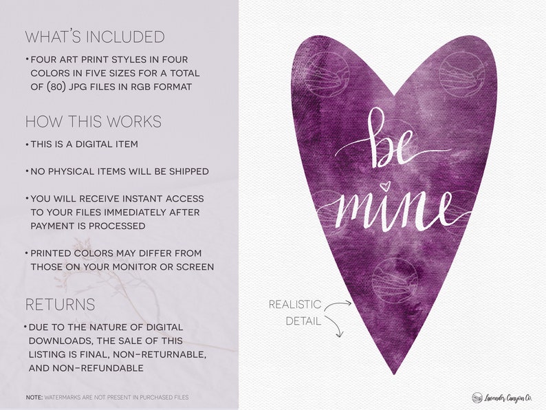 Heart Watercolor Berry Digital Art Print Bundle, Purple Printable ...