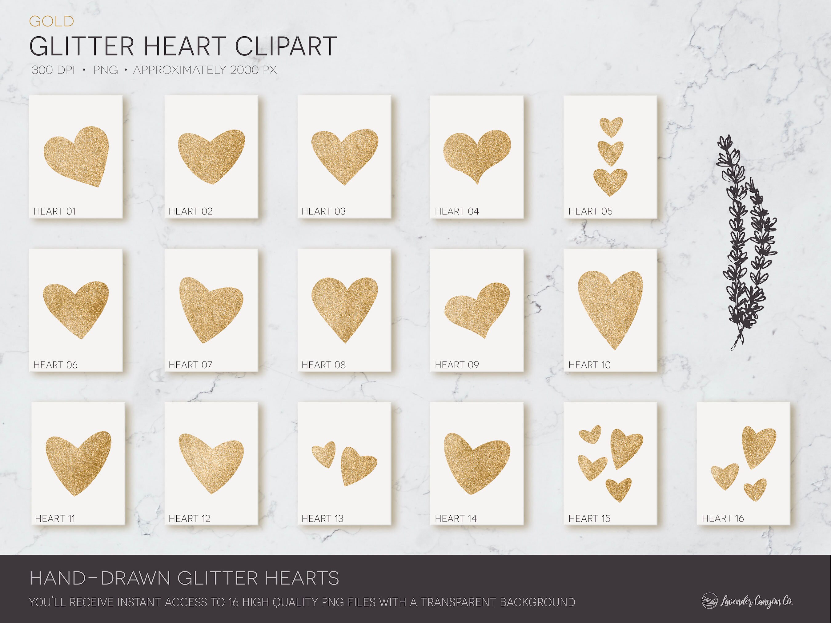 Glitter Heart Gold Clipart PNG, Gold Glitter Digital Hand-drawn ...