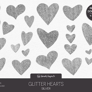Glitter Heart Silver Clipart PNG, Silver Glitter Digital Hand-drawn ...