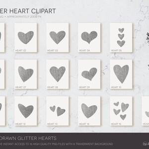 Glitter Heart Silver Clipart PNG, Silver Glitter Digital Hand-drawn ...