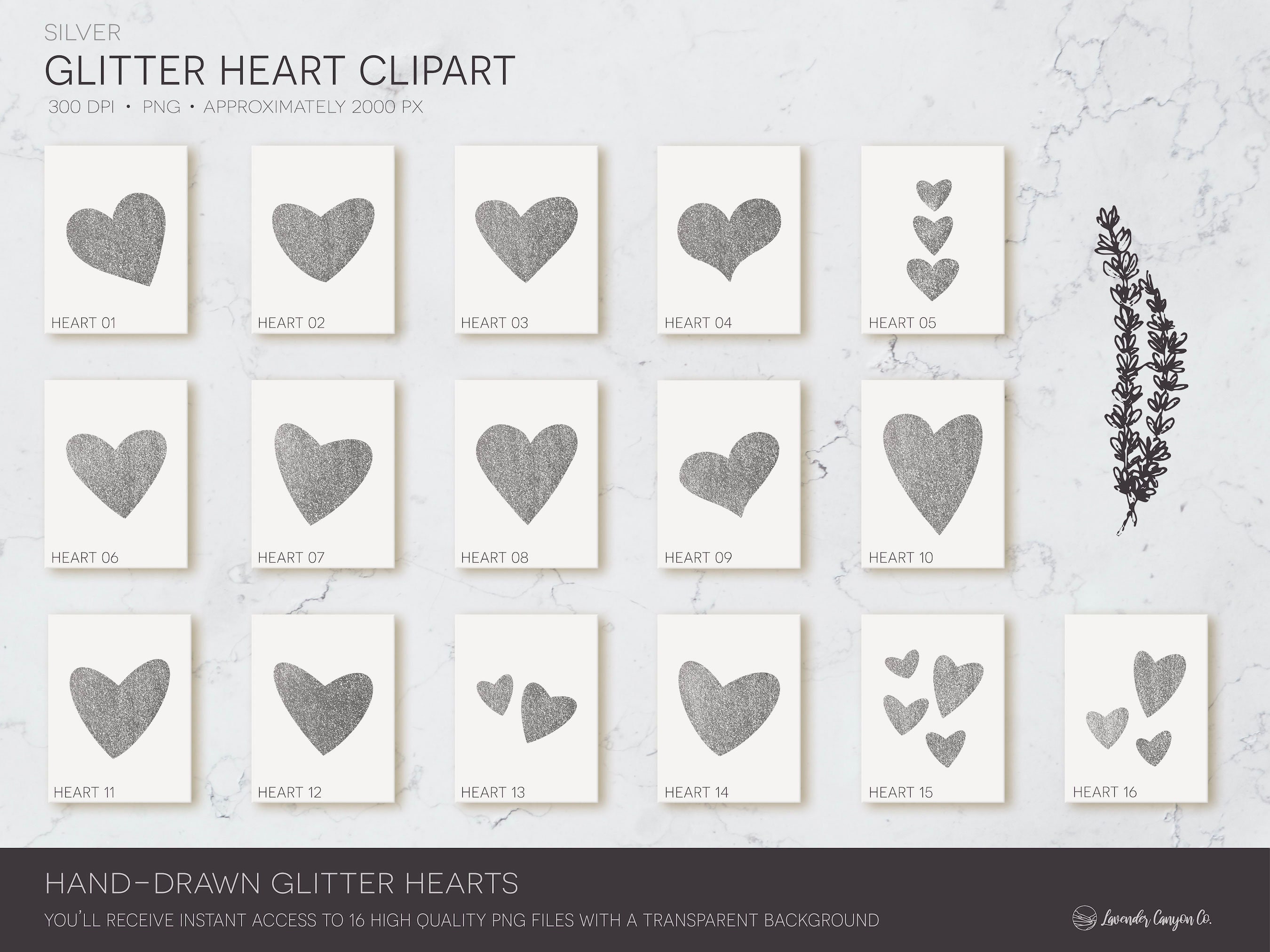 Glitter Heart Silver Clipart PNG, Silver Glitter Digital Hand-drawn ...