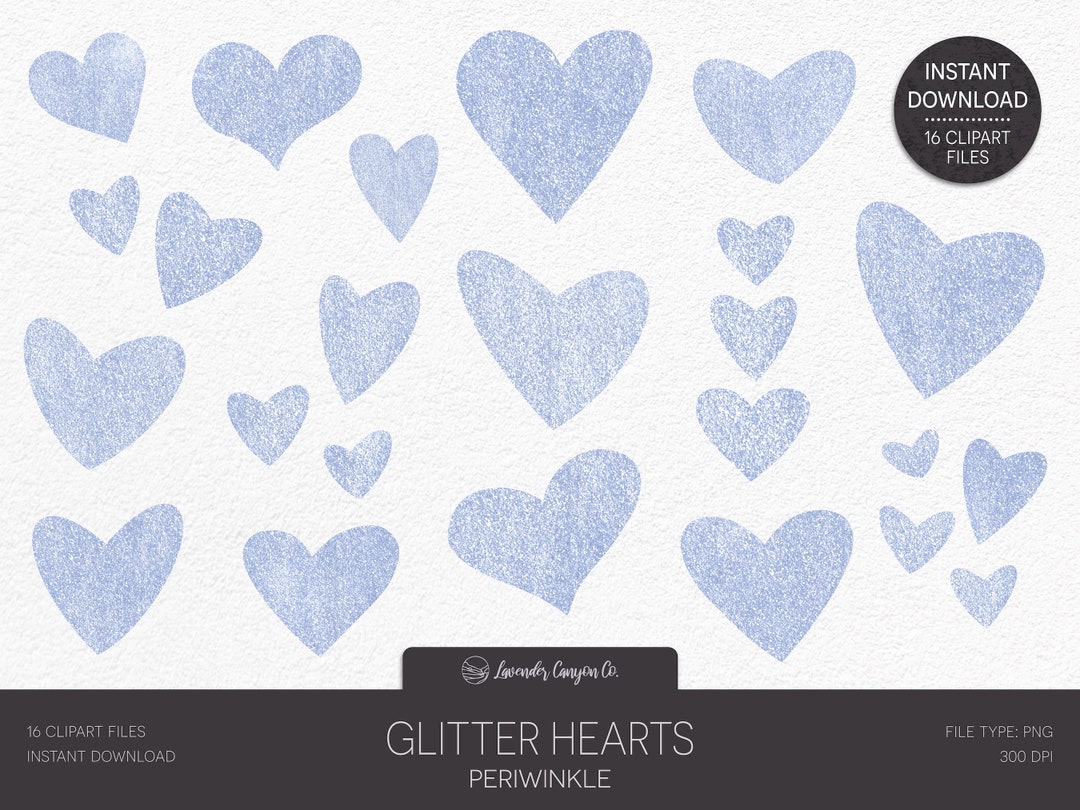 Glitter Heart Periwinkle Clipart PNG, Blue Glitter Digital Hand-drawn ...