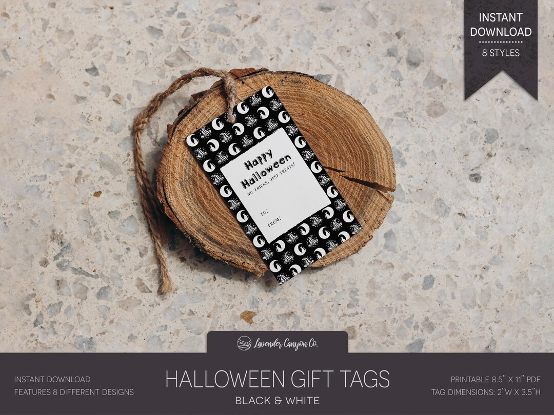 Black & White Halloween Gift Tags | Spooky Printable Party Favors ...