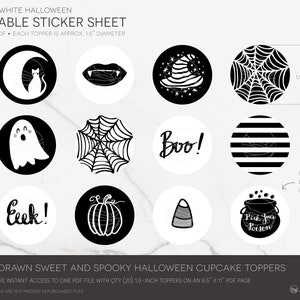 Sweet and Spooky Black & White Halloween Printable Sticker Sheet ...