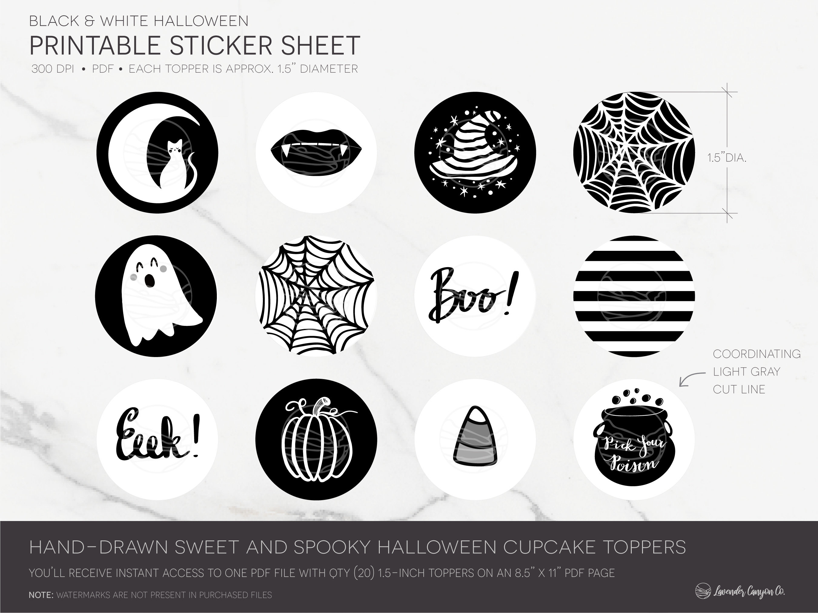 Sweet and Spooky Black & White Halloween Printable Sticker Sheet ...