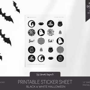 Sweet and Spooky Black & White Halloween Printable Sticker Sheet ...