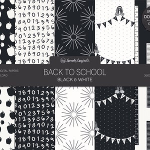 Back to School Black and White Digital Paper, Seamless Background ...