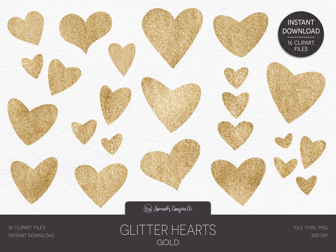 Glitter Heart Gold Clipart PNG, Gold Glitter Digital Hand-drawn ...