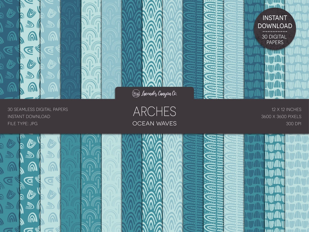 Ocean Waves Boho Rainbow Arch Digital Paper, Seamless Arches Background ...
