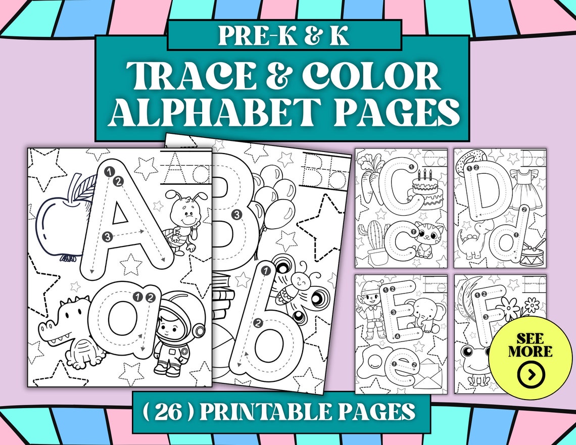 Alphabet Trace & Color Pages, Preschool Coloring Pages, Back to School ...