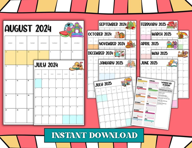 2024-2025 Editable School Year Calendar Printable Template Instant ...