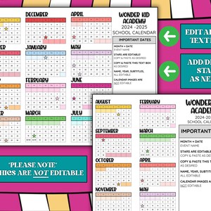 2024-2025 Editable School Year Calendar Printable Template Instant ...